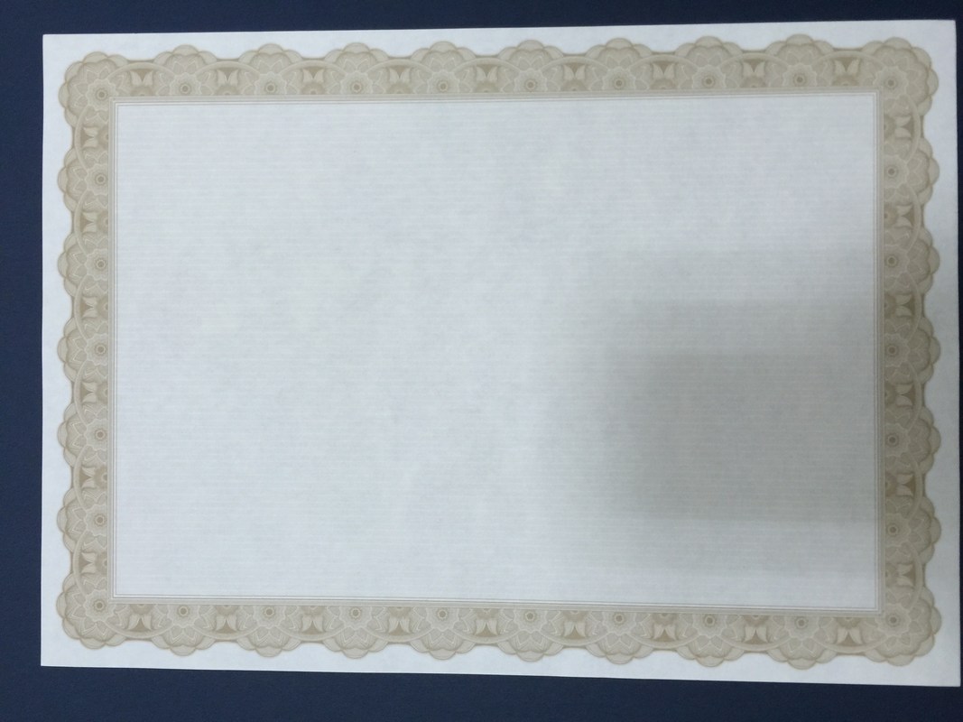 Yellow Color Blank Certificate Paper Horizontal / Vertical Version ...